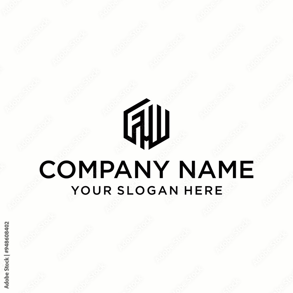 FW letter logo in the form of hexagons and cube logos with letter ...
