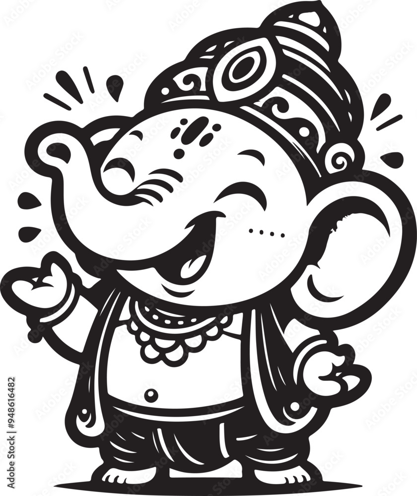 Indian God Ganapati Simple 2D Cute Single Characters with Silhouette ...