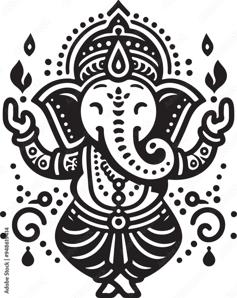Indian God Ganapati Simple 2D Cute Single Characters with Silhouette ...