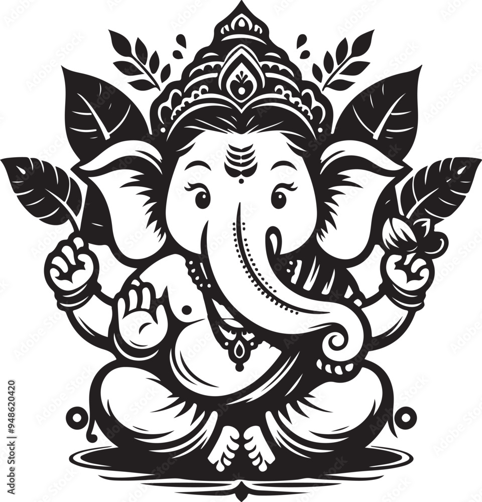 Indian God Ganapati Simple 2D Cute Single Characters with Silhouette ...