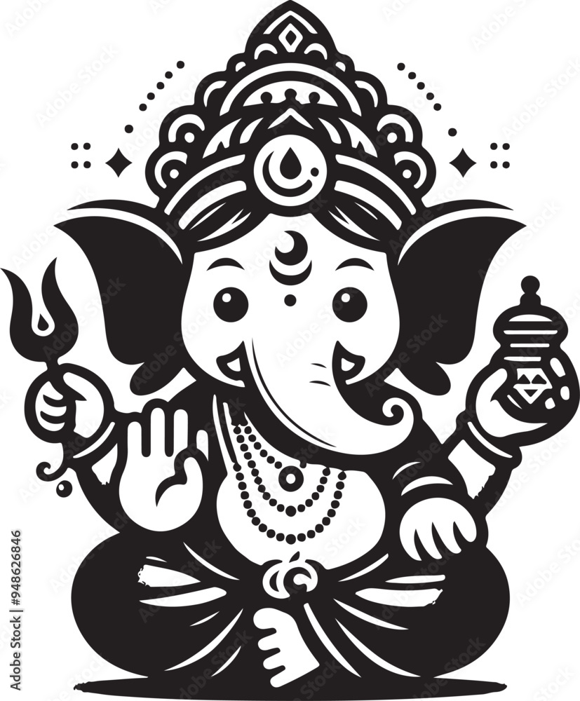 Indian God Ganapati Simple 2D Cute Single Characters with Silhouette ...
