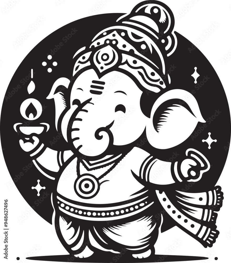 Indian God Ganapati Simple 2D Cute Single Characters with Silhouette ...