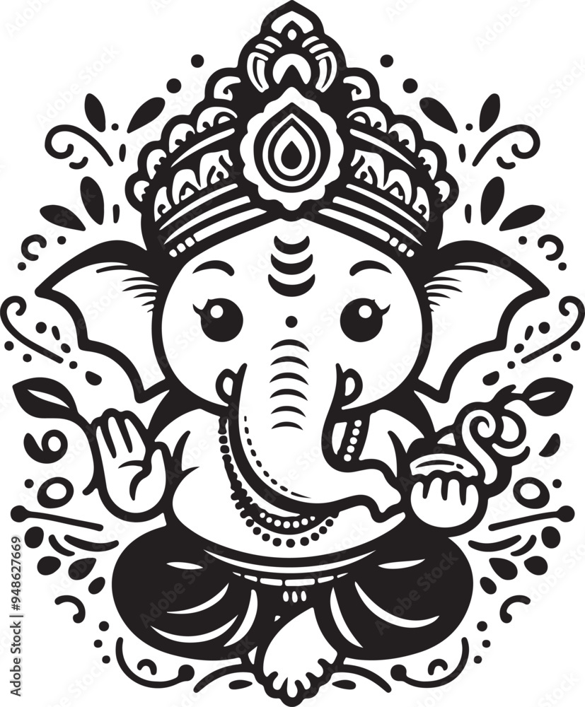 Indian God Ganapati Simple 2D Cute Single Characters with Silhouette ...