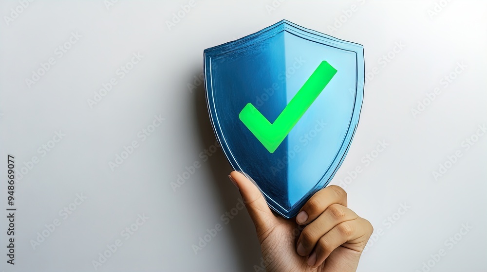 Elevate Your Sports Space: Glossy Blue Shield with Green Checkmark ...
