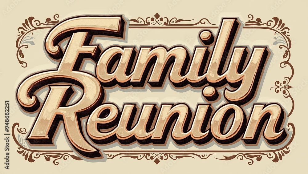 Elegant vintage style family reunion text design with ornate lettering ...