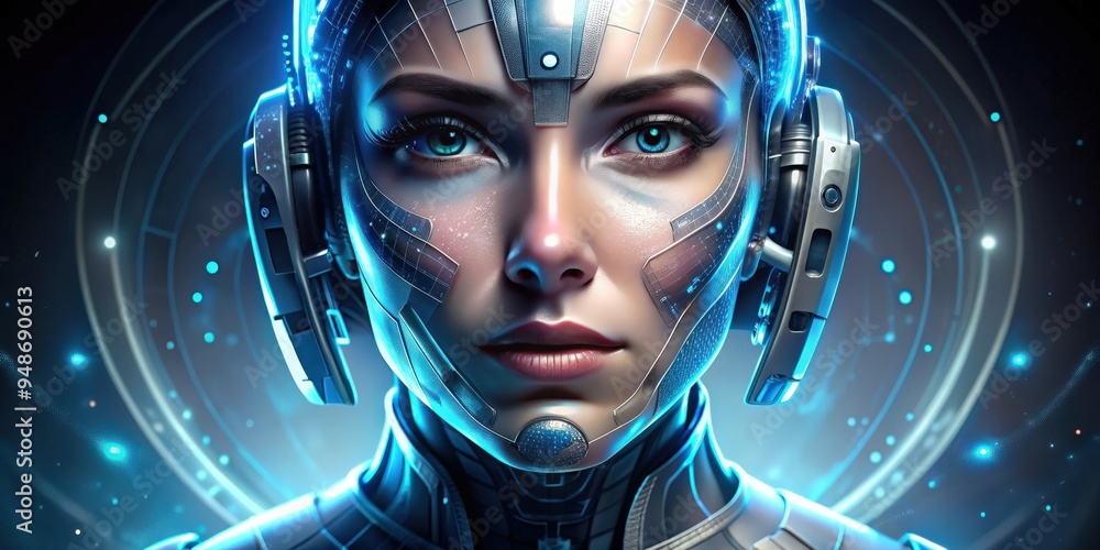 Futuristic face with digital enhancements, render, technology ...