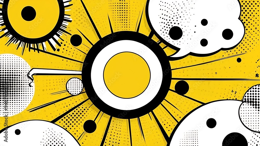 Yellow speech bubble with black outline, comic book explosion effect ...