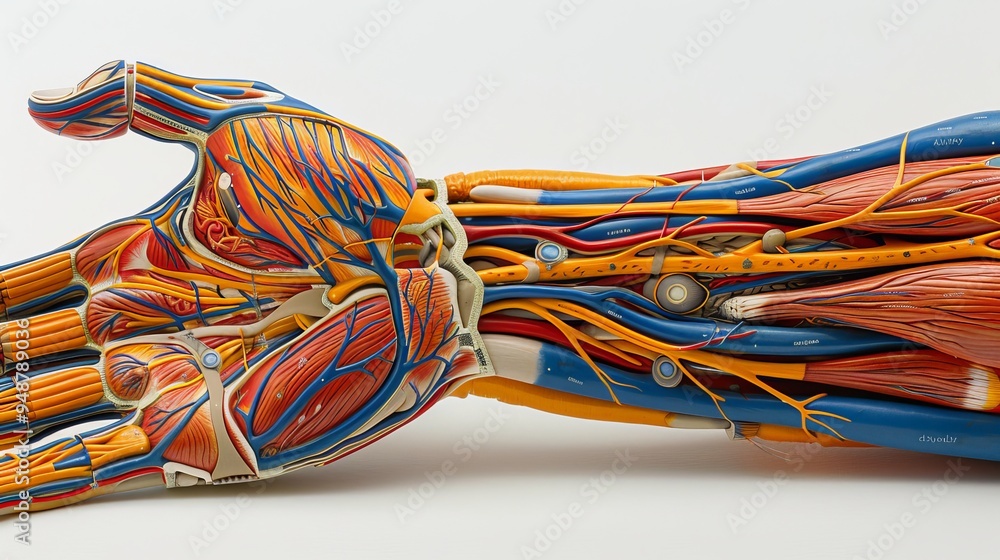 Detailed cross sectional view of a human arm featuring muscles and ...