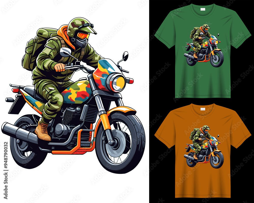 illustration of a Commando biker clean background, Png for Sublimation ...