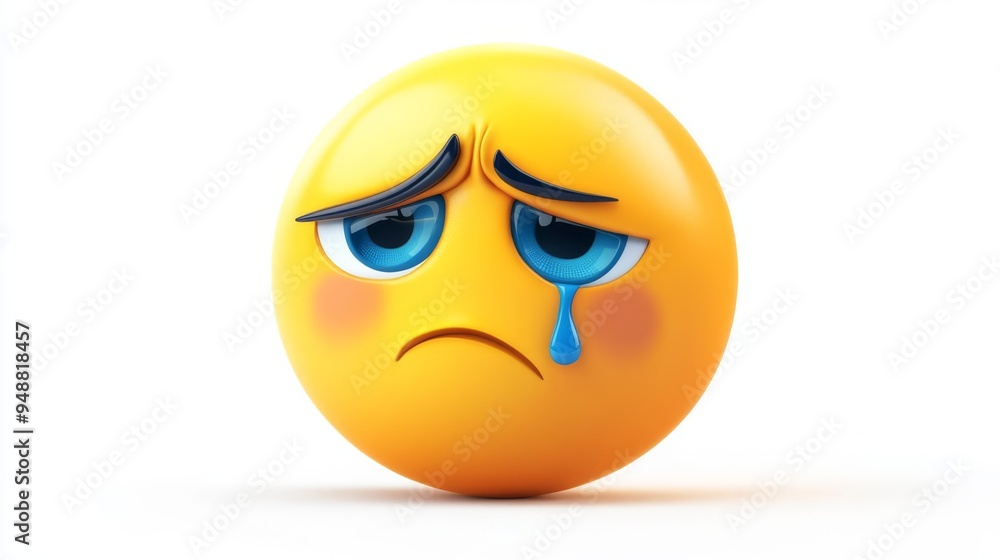 A sad yellow emoji face with a single tear drop falling down ...