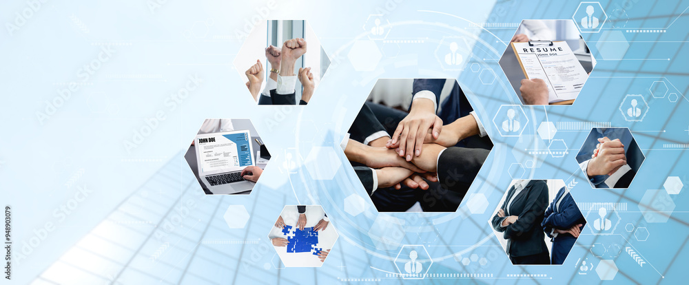 Teamwork and human resources HR management technology concept in ...
