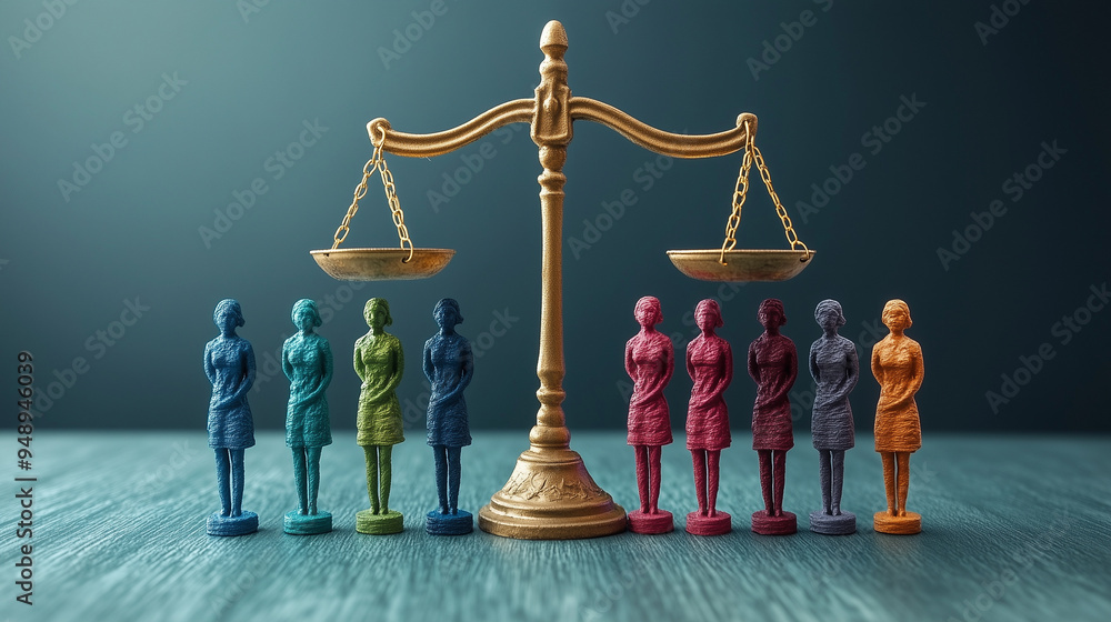 Equality before the Law: Scales of justice balanced, with diverse ...