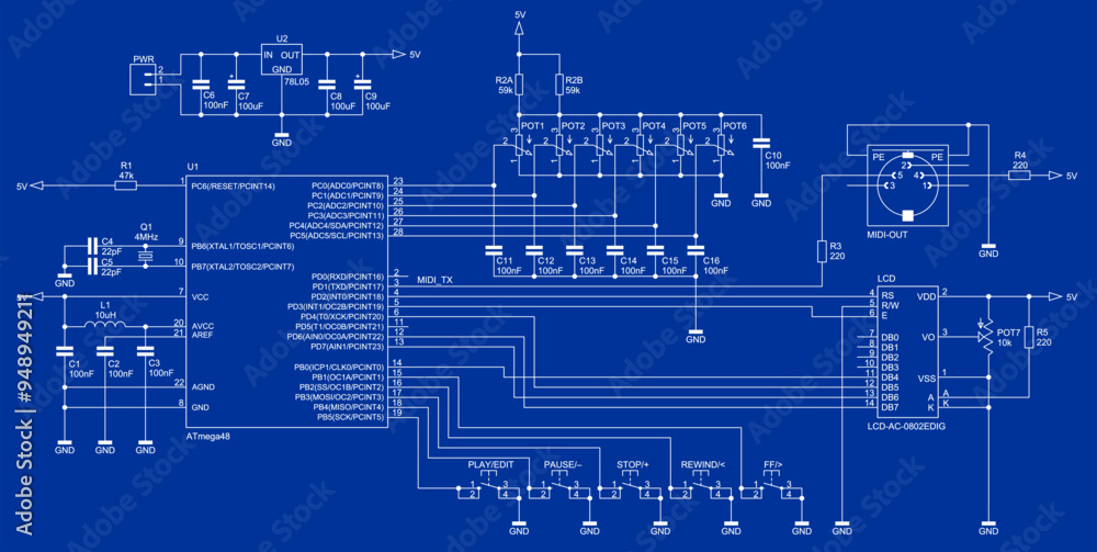 Schematic Diagram Of Electronic Device Vector Technical Drawing Electrical Circuit With