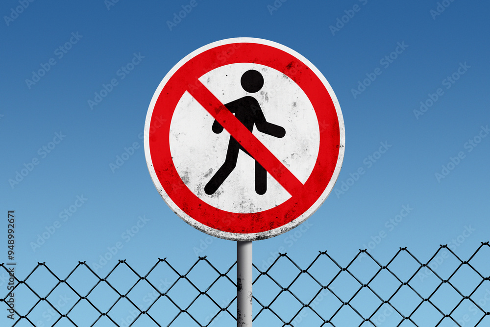 No Entry Sign Against Blue Sky and Fence Stock Photo | Adobe Stock
