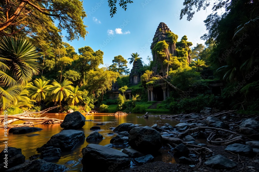 ancient and overgrown mayan temple ruins in the jungle, lost place in ...