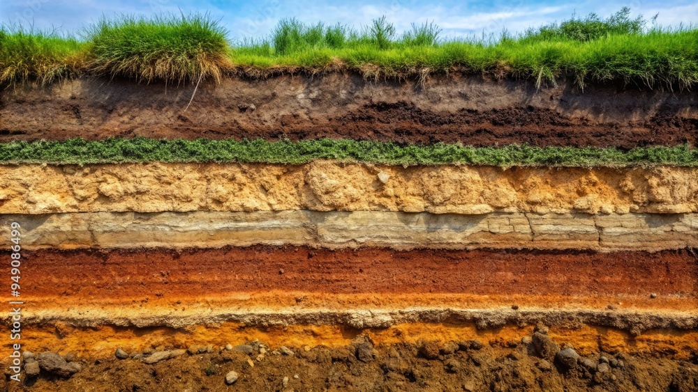 Macro view of a layered soil profile, showcasing distinct horizons of ...