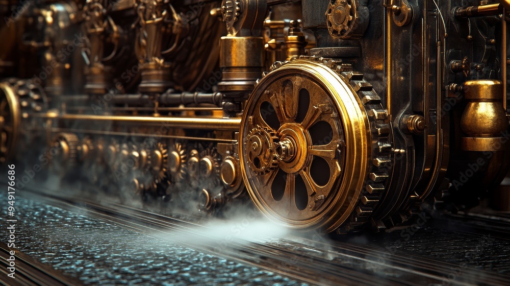 Steampunk-style water jet cleaner, brass and copper machinery with ...