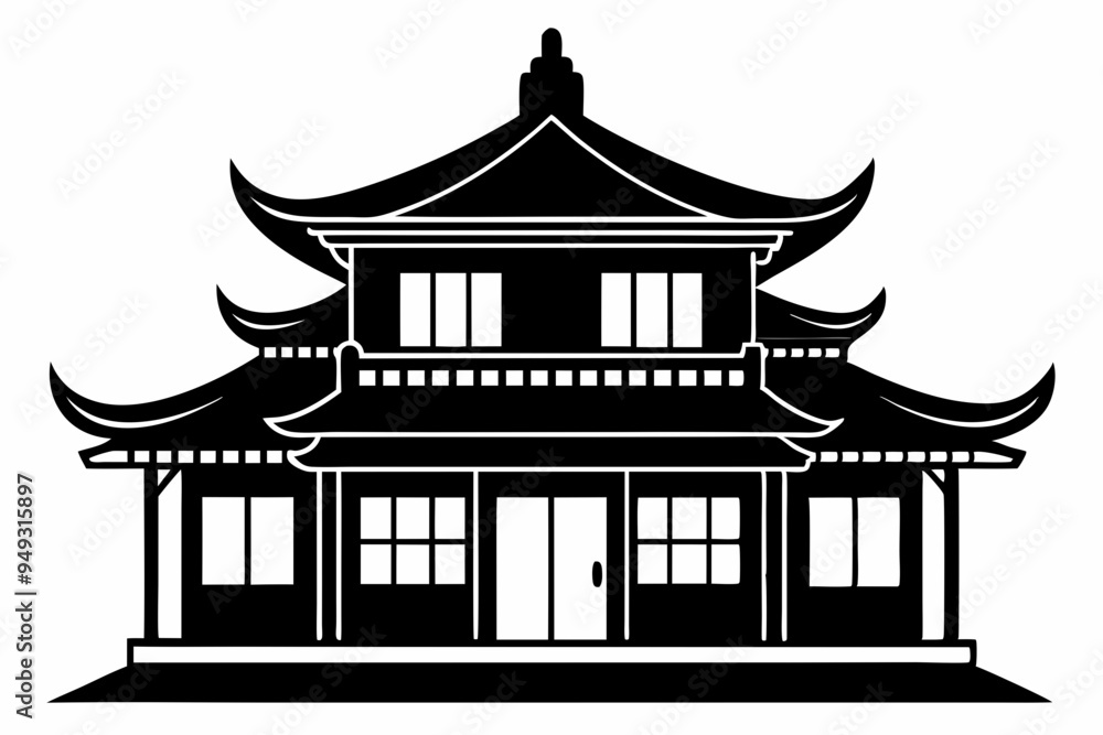 Chinese house silhouette vector illustration, black chinese building ...