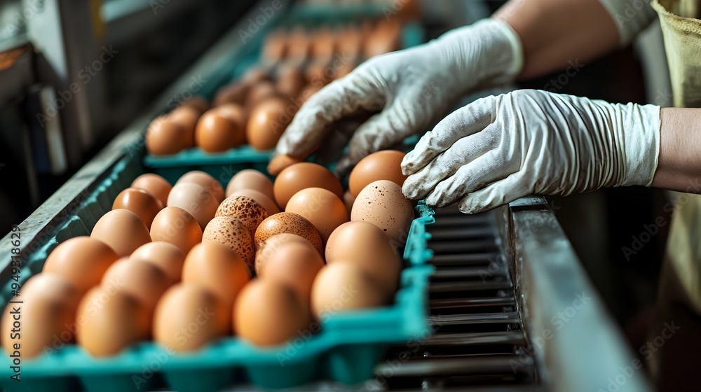 Worker s Hands Carefully Sorting Eggs by Size and in a Production ...