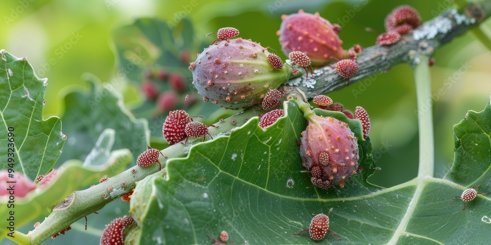 Infestation of Fig Wax Scale parasitic mealybug cochineal Ceroplastes ...