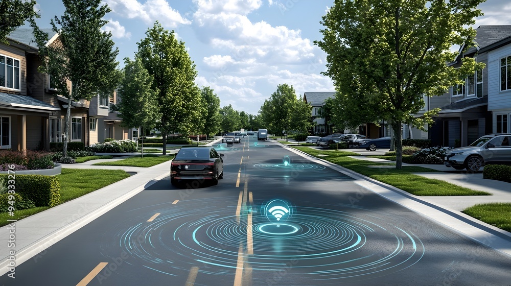 Photograph showcasing IoT connected smart traffic calming devices ...