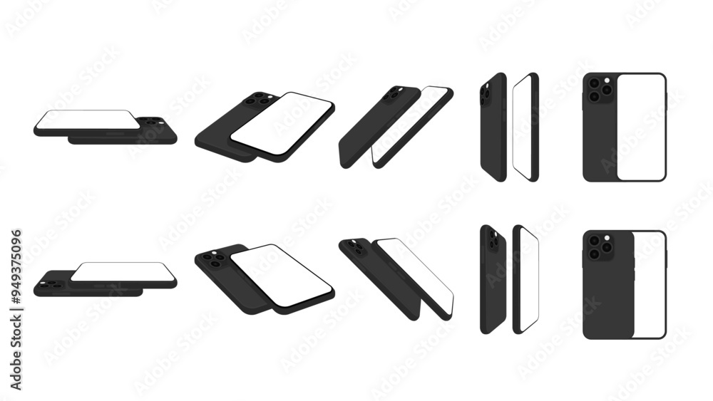 Collection of Modern Smartphones with Blank Screens. Vector ...