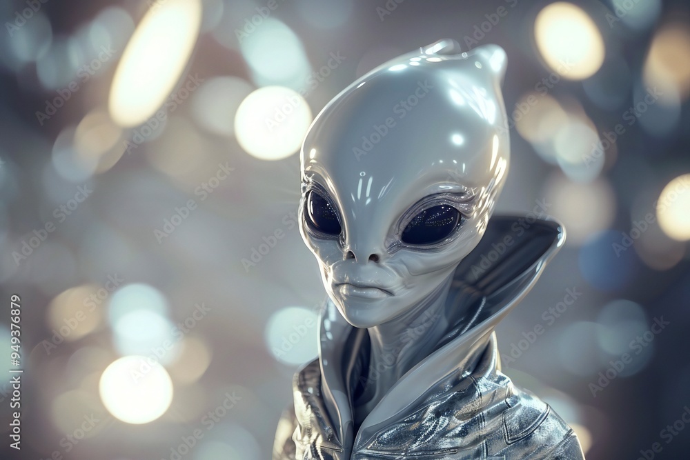 Cute stereo-typical grey alien wearing high-fashion runway attire ...