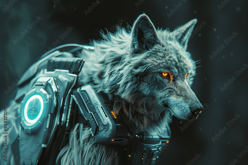 Cyberpunk wolf wearing a digital shield, defending against cyber ...