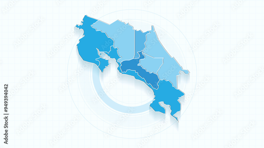 Blue Map of Costa Rica, Costa Rica map with borders of the states ...