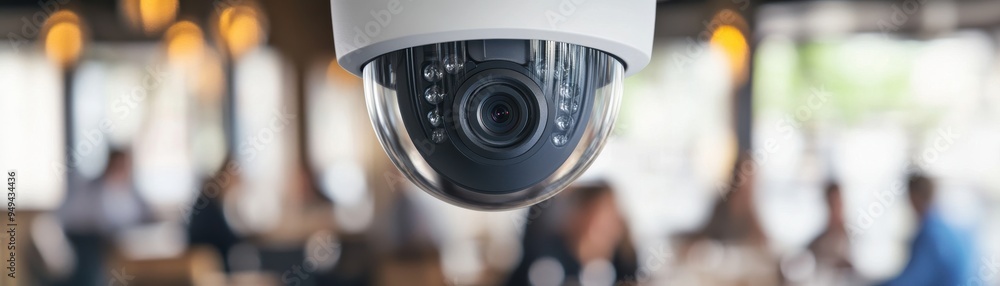 Surveillance camera observing a busy restaurant environment, ensuring ...