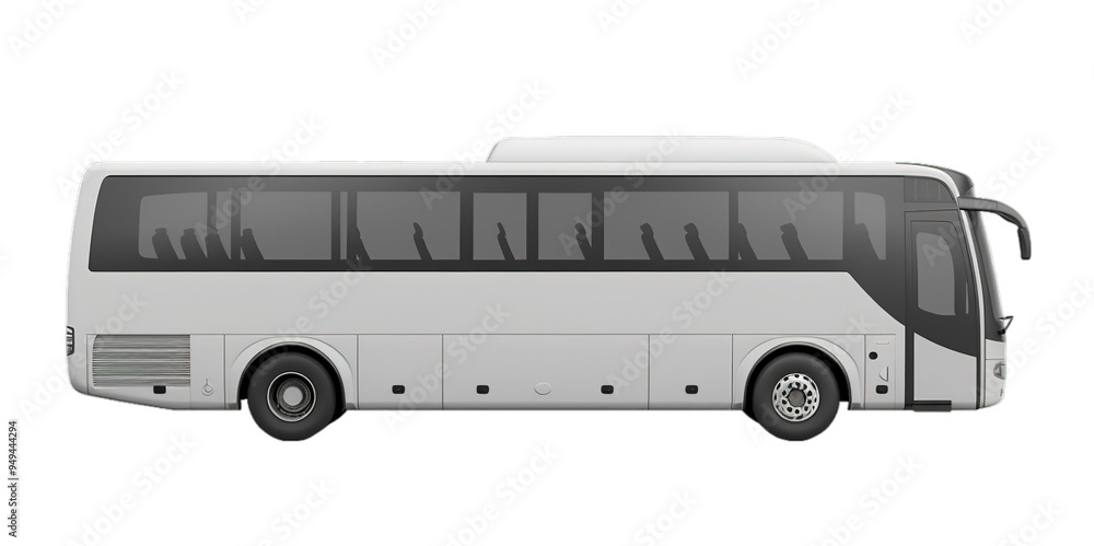 Side view of white bus with tinted windows on transparent background ...