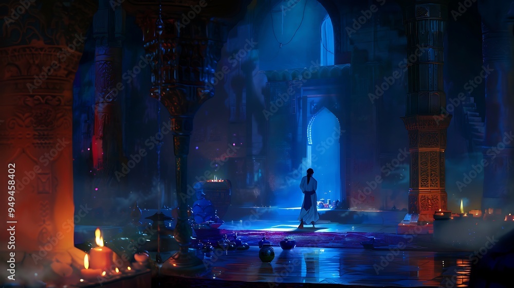 Aladdin stealthily entering secret chamber beneath Agrabahs palace ...