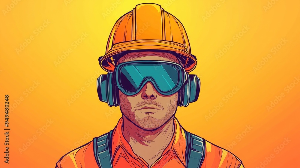 2D cartoon style illustration of a safety design featuring a man ...