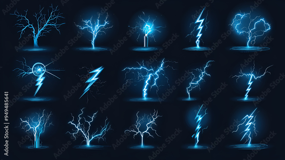 Cartoon lightning animation Animated frames of electric strike magic ...