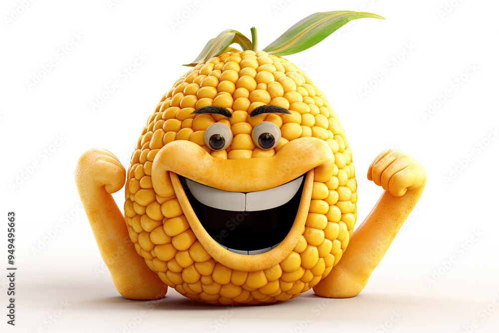 Smiling Corn 3D Whole Grains Giving Thumbs Up Happy Corn Character with ...