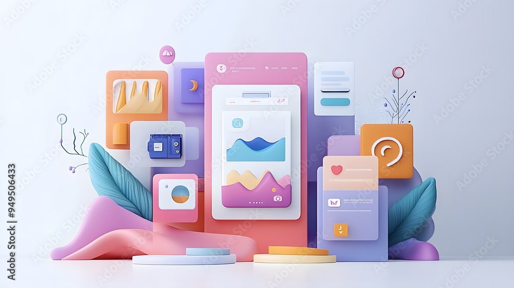 Minimalist UI design with flat icons and soft gradients, website ...