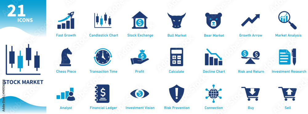 Stock market icon. Collection of financial business icons, candlestick ...
