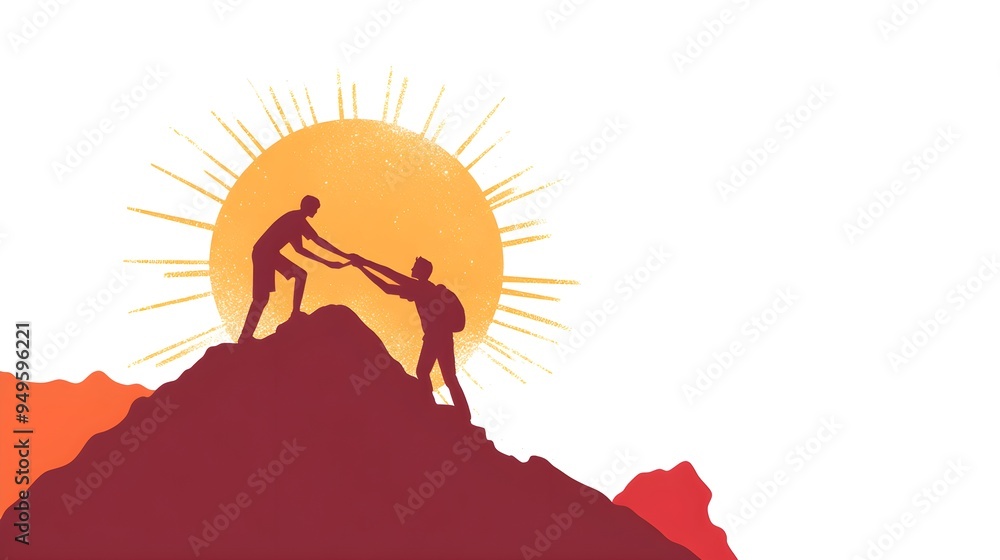 logo design, graphic drawing of two people helping each other reach the ...