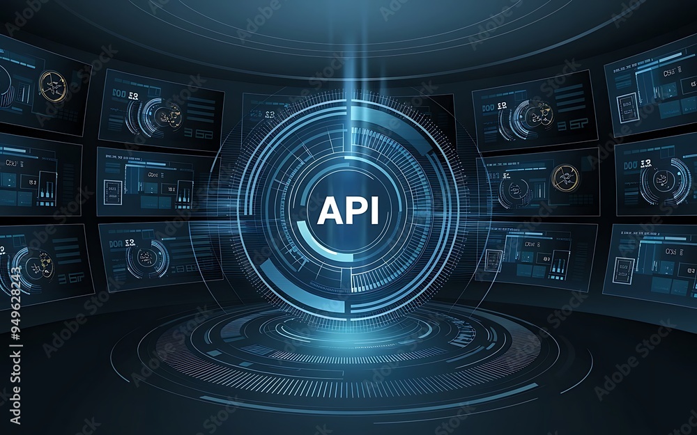 API Interface: Futuristic digital interface showcasing the term "API ...