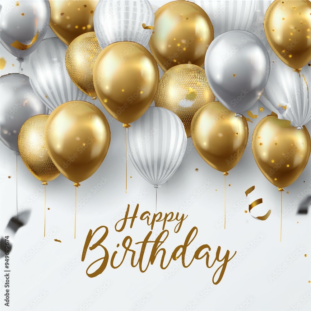 Happy birthday"Celebrating You: A 3D Golden and Silver Balloon happy ...