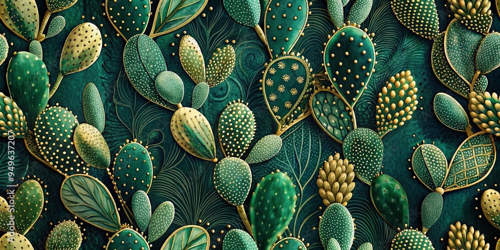 nopal inspired vector art on velvet fabric with intricate details and ...