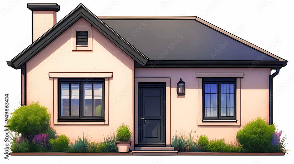 A detailed 2D house illustration with a transparent background ...