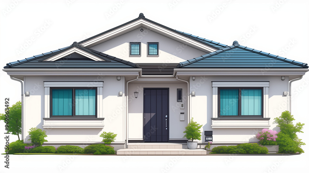 A crisp and detailed 2D house illustration with a transparent ...