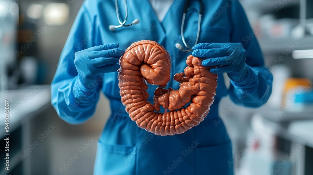 Doctor with human Colon anatomy model Colonic disease Large Intestine ...