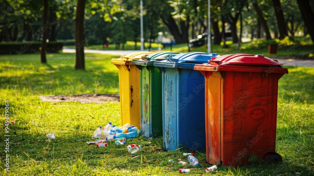 Bins for Recycling in Public Park: Color Coded Waste Disposal ...