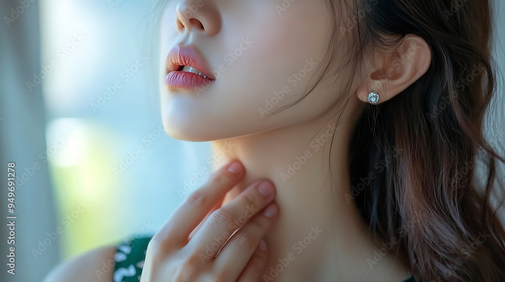 Women touching neck unwell coughing Lung health therapy sore throat ...