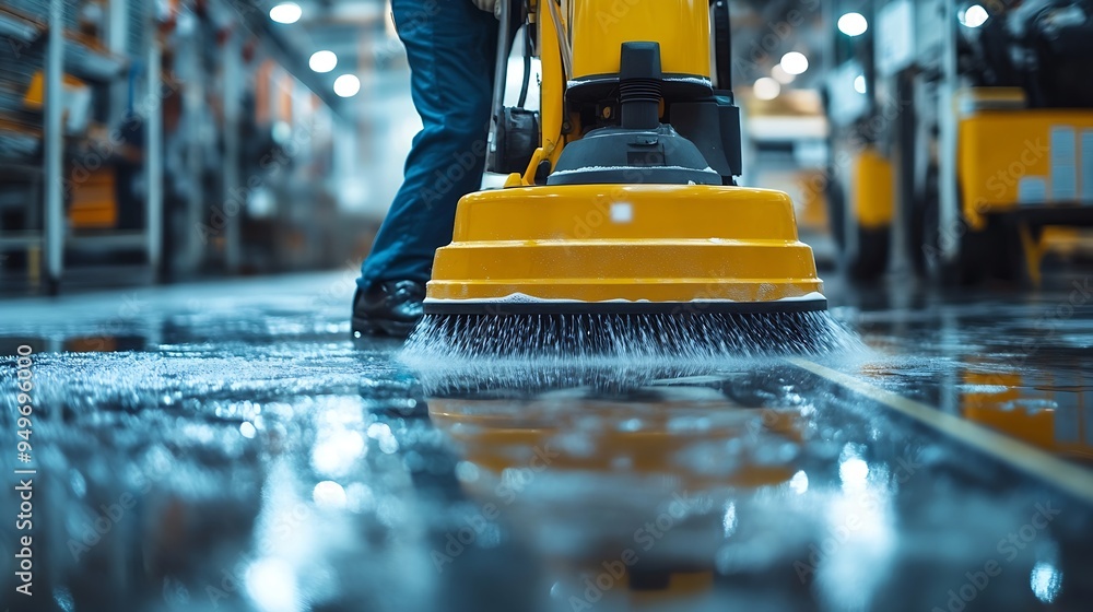 Professional cleaning service Worker operating industrial floor ...