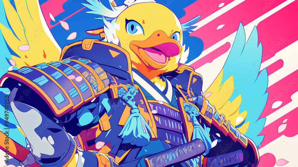 Cute duck wearing Japanese samurai armor, cool poses, cute kawaii ...