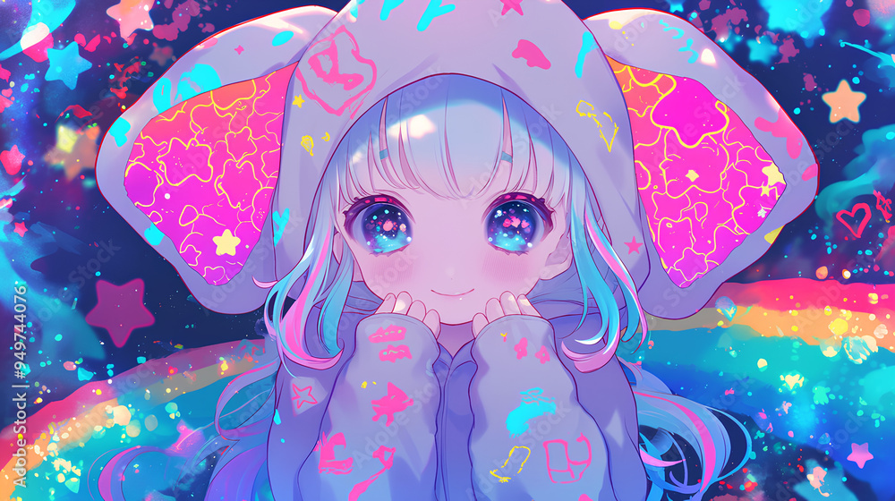 cute elephant character wearing anime onesie costume, anime style, cute ...