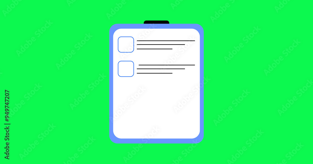 2D Checklist motion graphic pop-up. Clipboard with white paper and ...